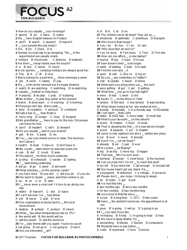 FOCUS A2 Placement Test | PDF