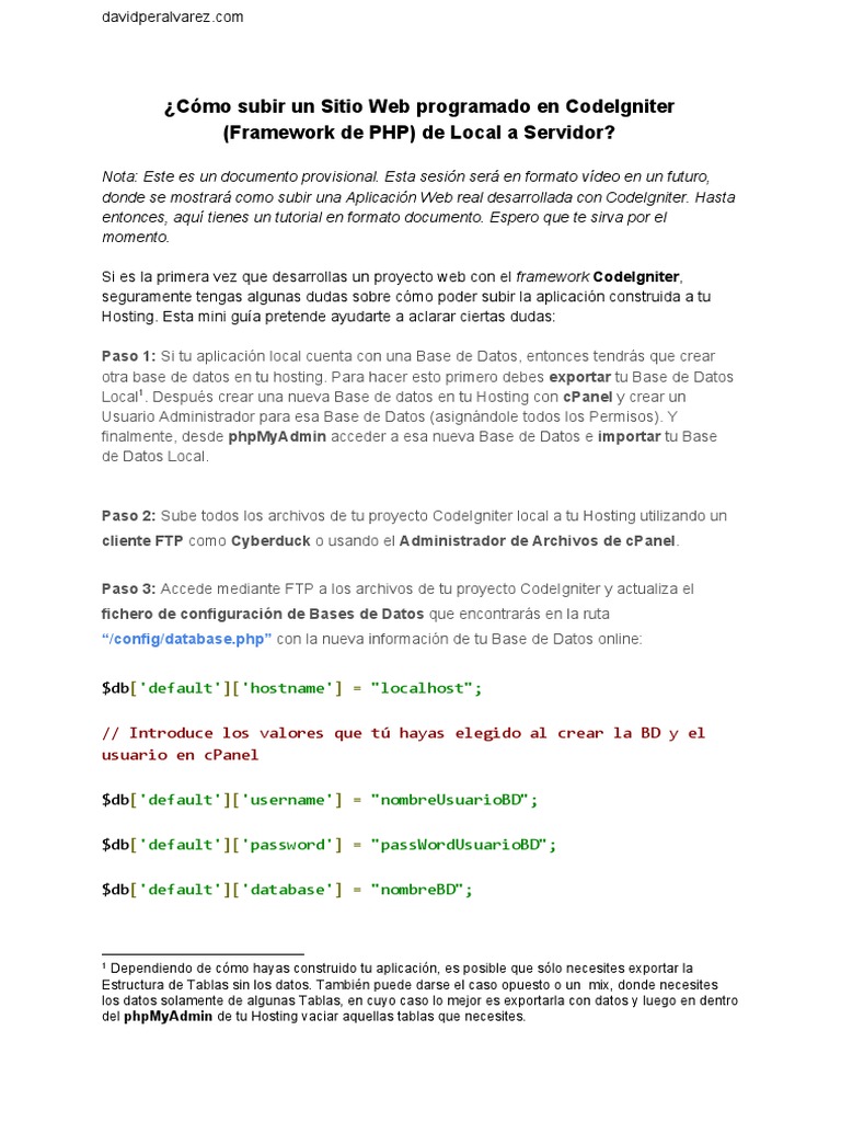 ¿Cómo Subir Un Sitio Web Programado en Codeigniter (Framework de PHP) de Local A Servidor? | PDF ...