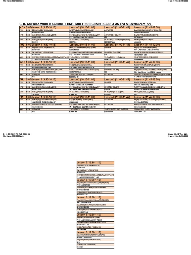 Igcse & As & A Levels TT - With Rooms Allocation | PDF