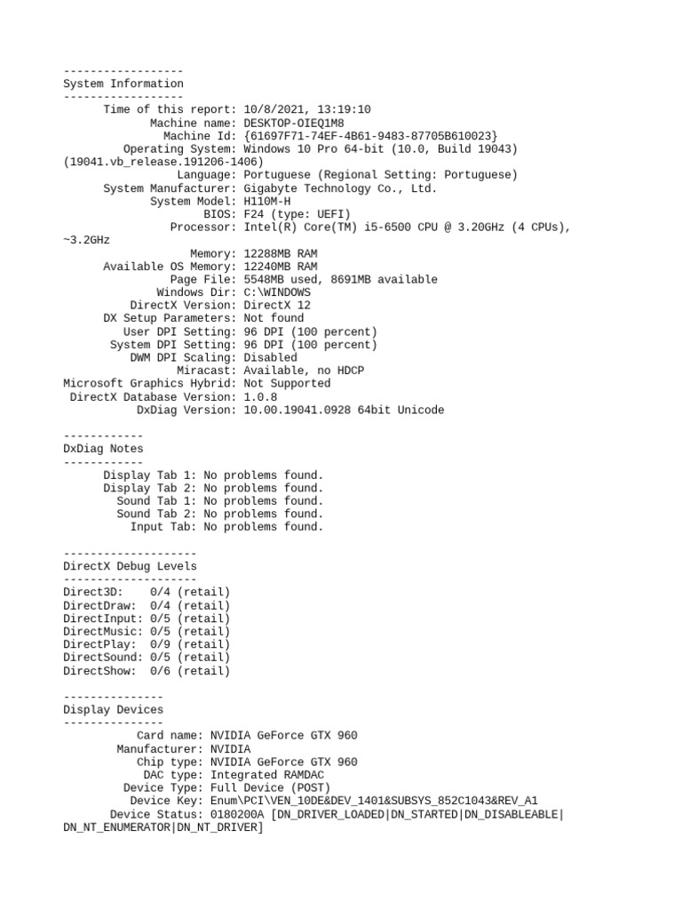 System Specifications Report: Detailed Hardware and Software ...