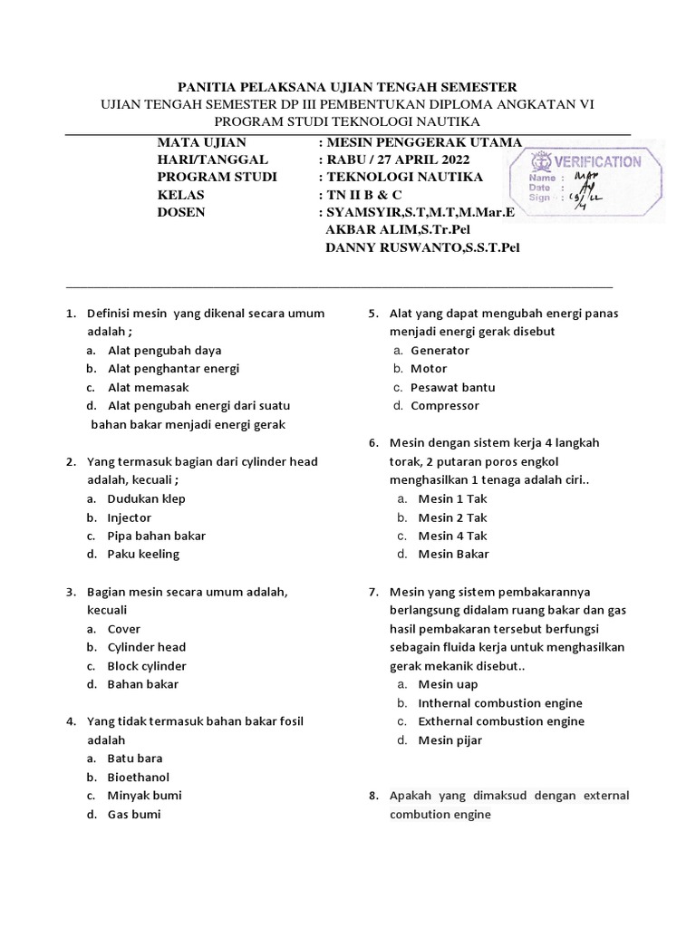 B C. MESIN PENGGERAK UTAMA | PDF