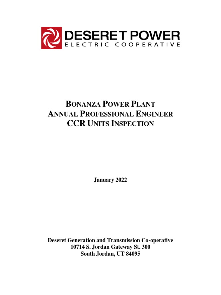 2021 Bonanza Power Plant, CCR Units Annual PE Inspection (11!9!21 ...