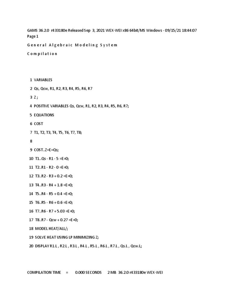 GAMS Result Example 16.2 | PDF | Equations | Mathematics