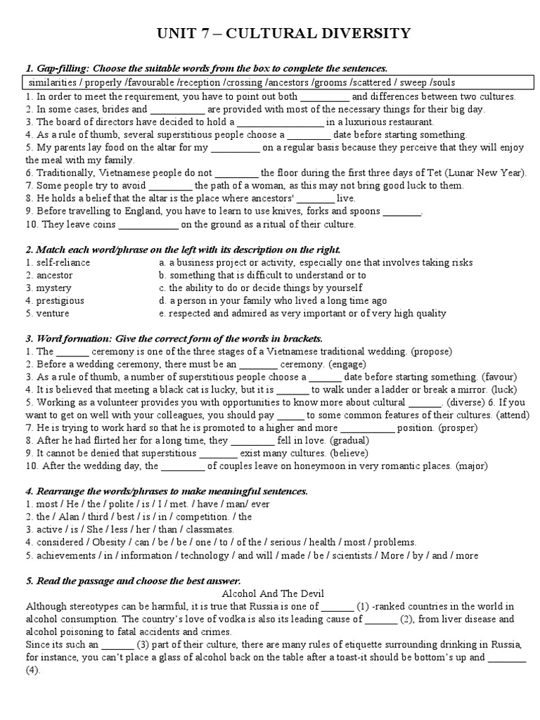 Unit 7 Cultural Diversity | PDF