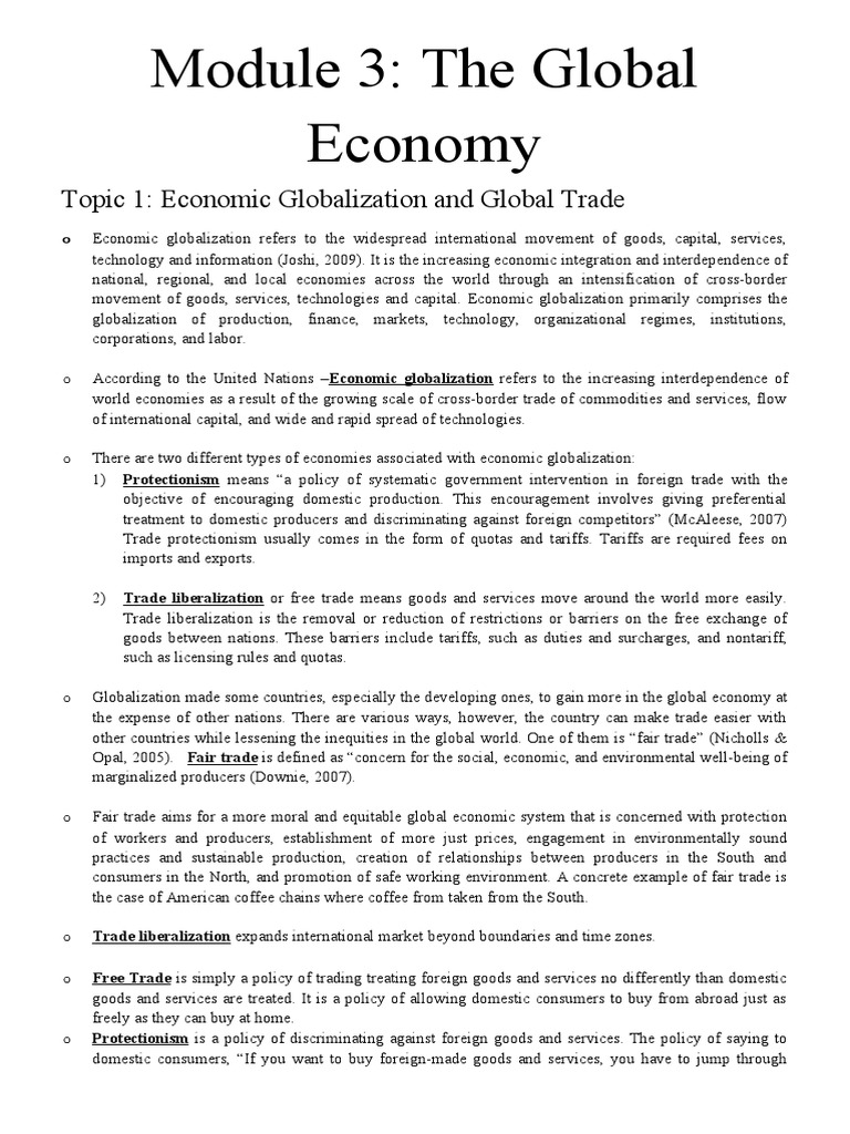 Module 3: The Global Economy: Topic 1: Economic Globalization and ...