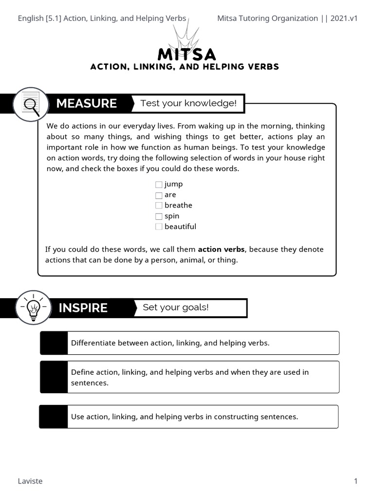 Action, Linking, and Helping Verbs Guide | PDF | Verb | Subject (Grammar)