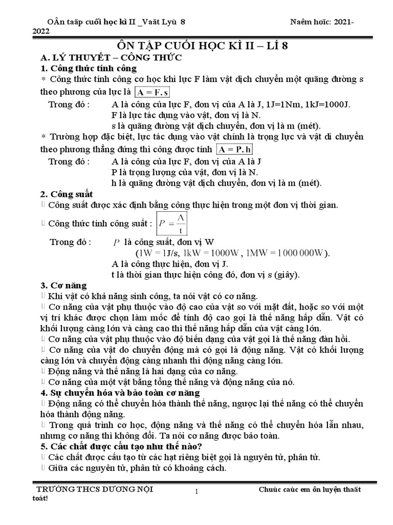 De Cuong On Tap Ki 2 Vat Li 8 | PDF