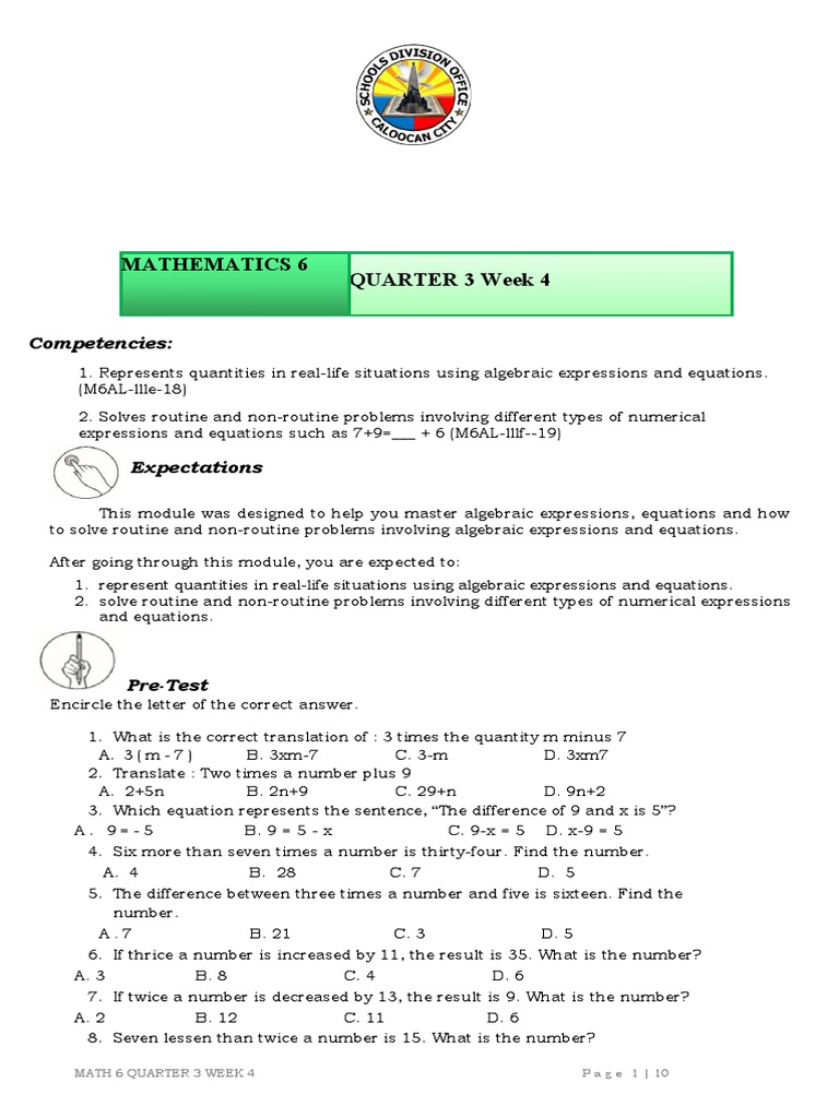 Math 6 QTR 3 Week 4 | PDF | Equations | Numbers