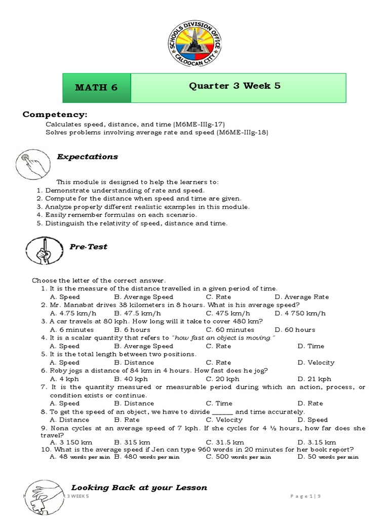 Math 6 QTR 3 Week 5 | PDF | Speed | Distance