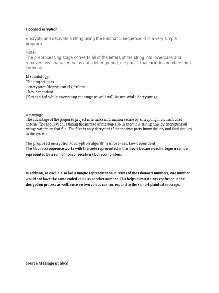 Fibonacci Ecryption | PDF | Cryptography | Encryption