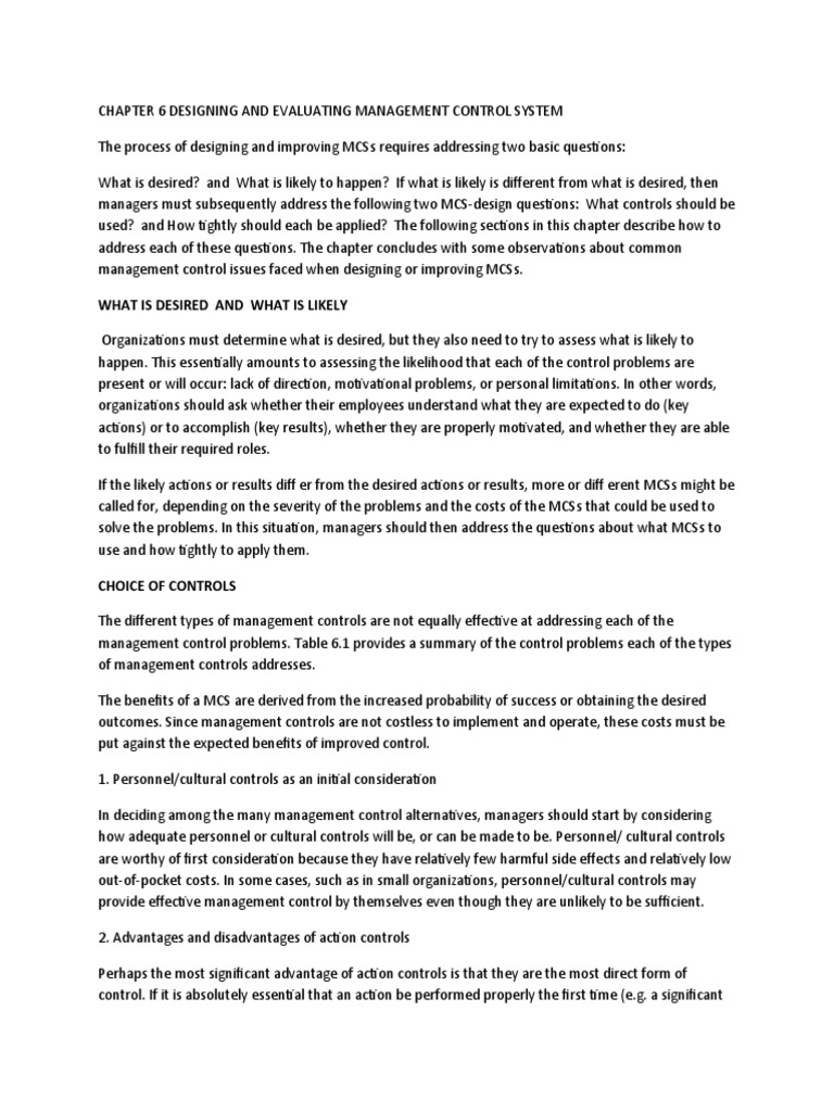 Chapter 6 Designing and Evaluating Management Control System | PDF | Inventory | Creativity