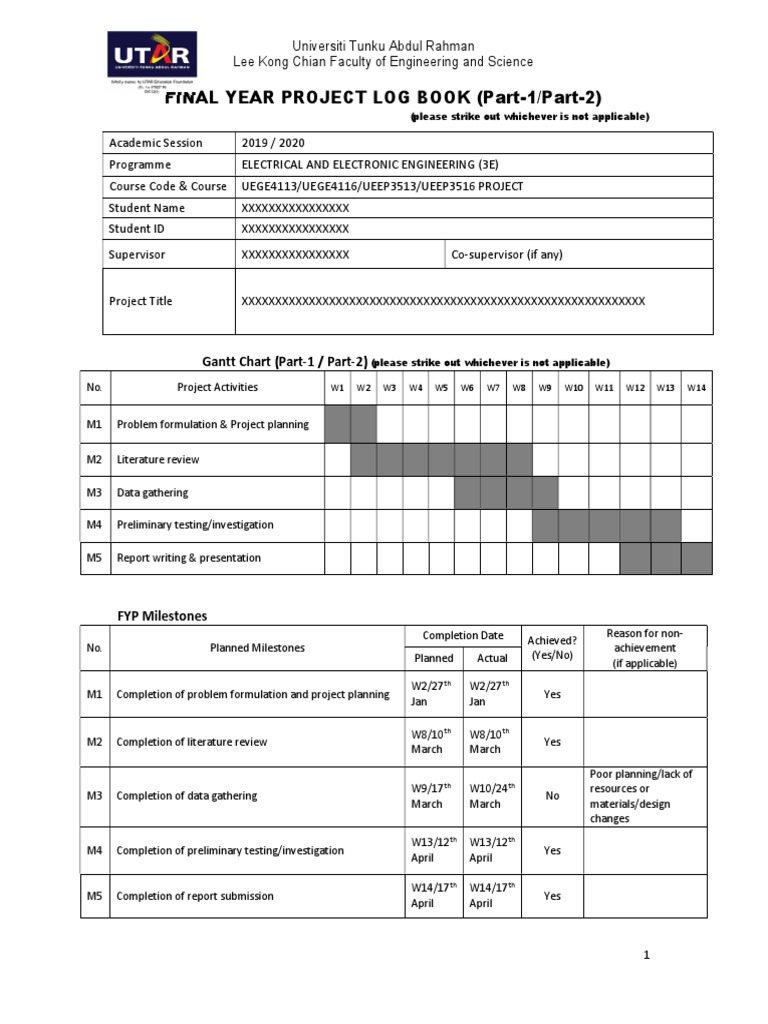 Final Year Project Log Book (Part-1/Part-2) : Gantt Chart (Part-1 ...