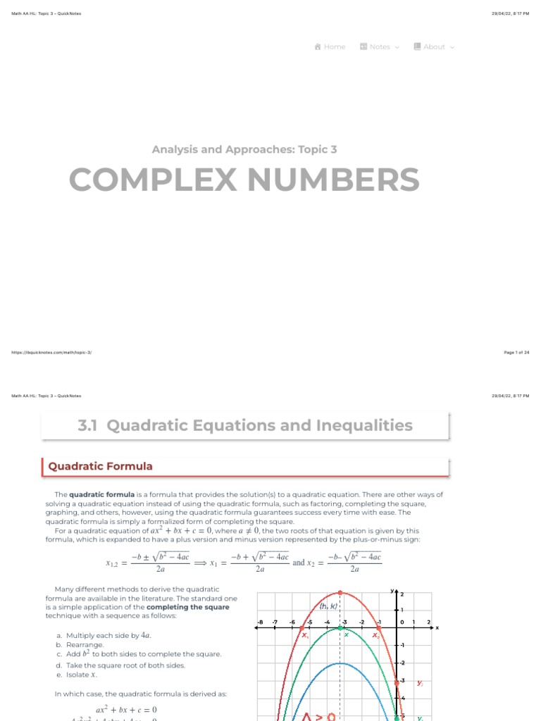 Math AA HL: Topic 3 - QuickNotes | PDF | Quadratic Equation | Polynomial