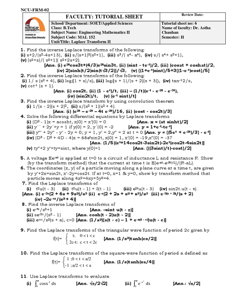 Tutorial Sheet 6 - 2060015895 | PDF | Inductance | Mathematical Concepts