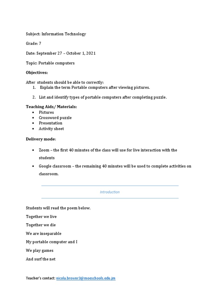 Grade 7 Information Technology Lesson | PDF | Laptop | Personal Digital ...