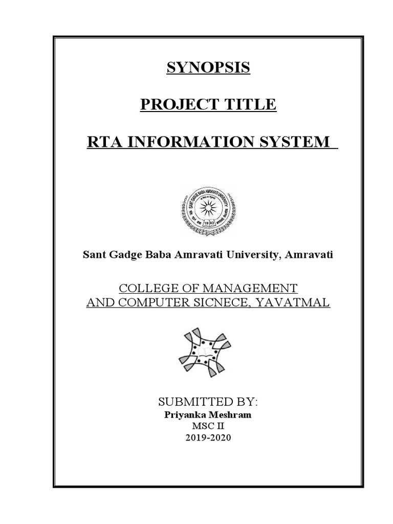 Synopsis Project Title Rta Information System: College of Management ...