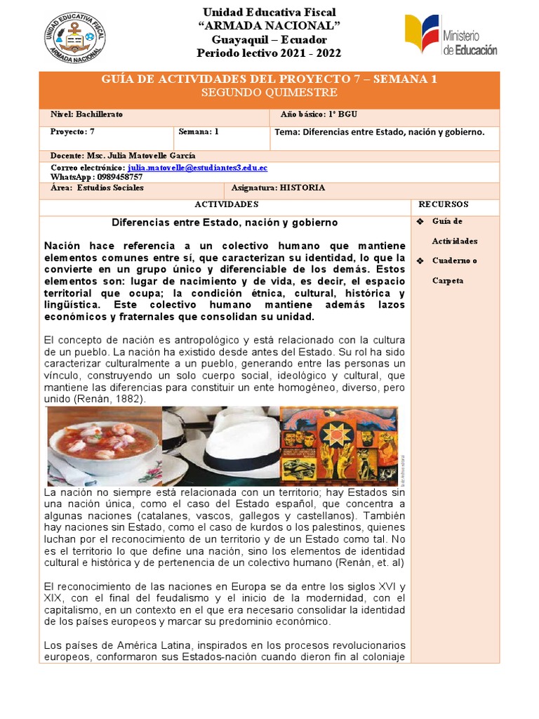 Guia de HISTORIA 1 BGU - PROYECTO 7 SEMANA 1 | PDF
