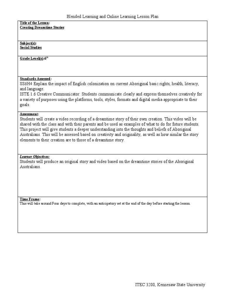 Blended Learning and Online Learning Lesson Plan | PDF