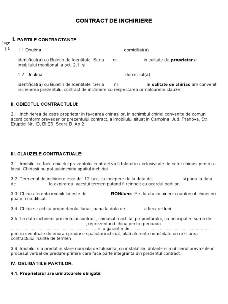 Contract de Inchiriere - Model | PDF