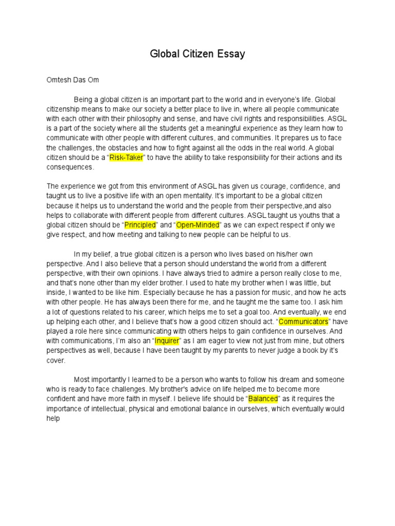 Global Citizenship Essay | PDF | Citizenship | Psychological Concepts