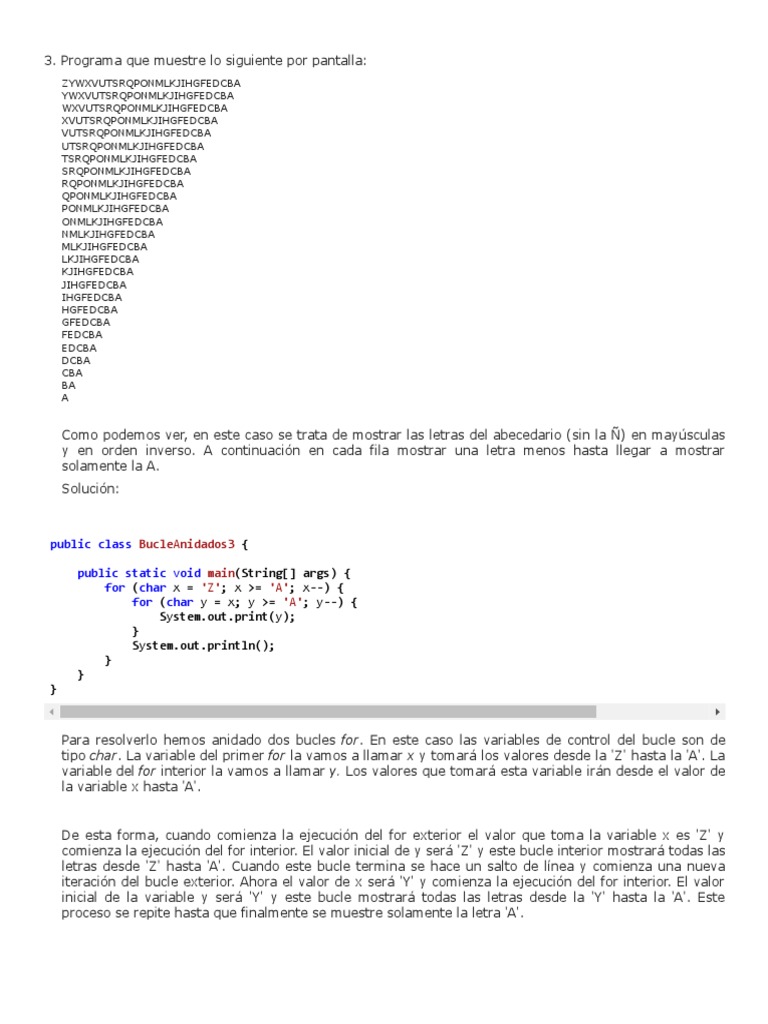 Programación Java_ Ejercicios de Bucles Anidados en Java_ | PDF