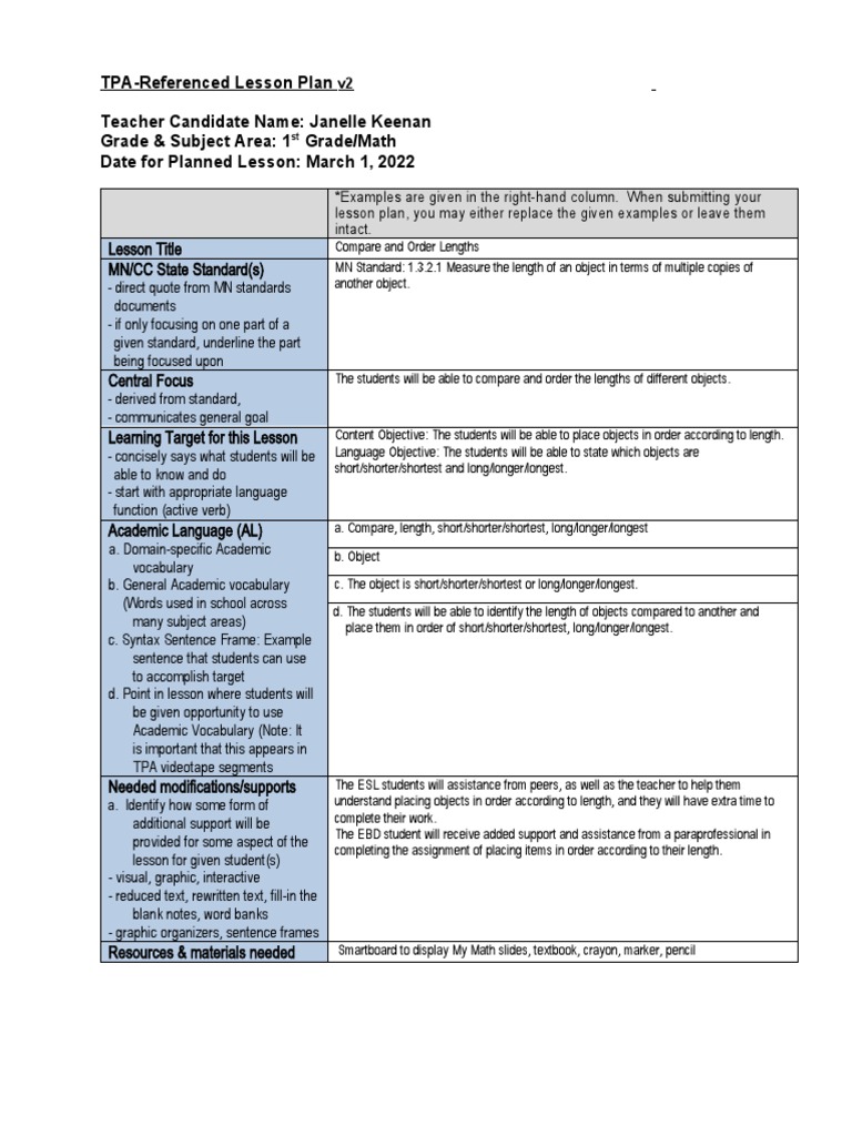Edtpa Lesson Plan Math | PDF | Lesson Plan | Teachers