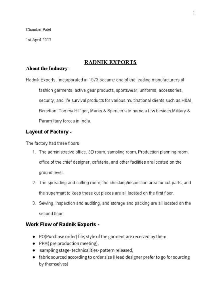 Radnik Exports: About The Industry | PDF | Sewing | Computer Aided Design