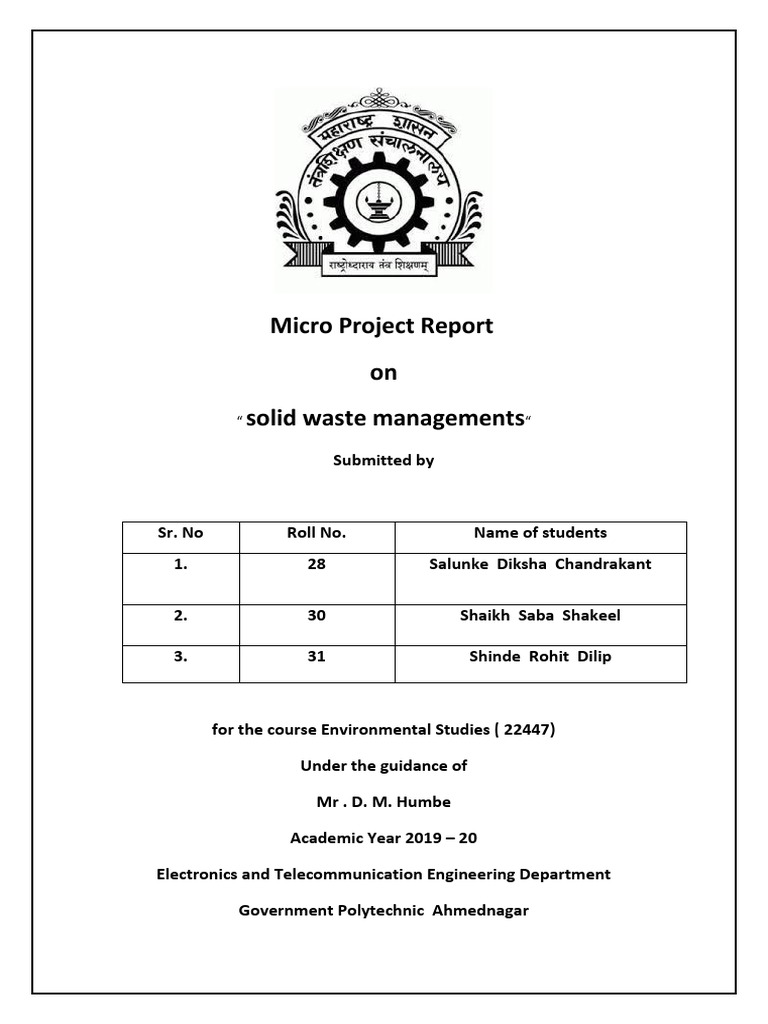Micro Project Report On Solid Waste Managements | PDF | Waste ...