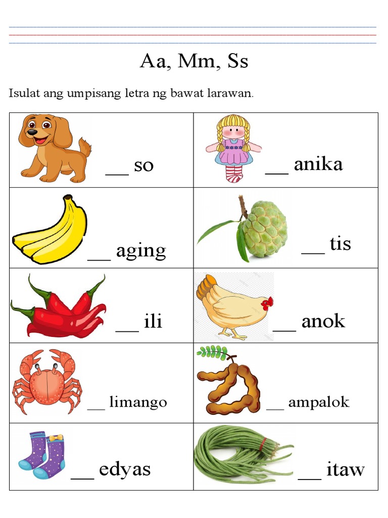 MM, SS, Aa Worksheet (Missing First Letter) | PDF