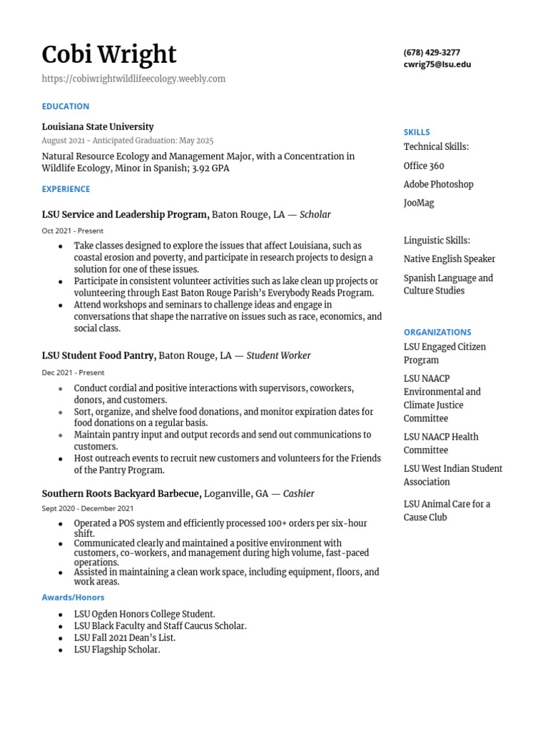 Cobi Wright Resume College of Ag | PDF | Natural Environment