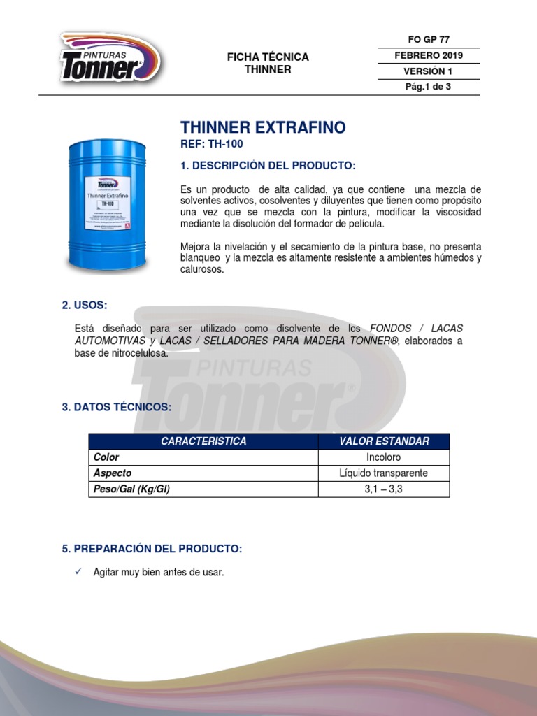 Ft03 Thinner Extrafino | PDF | Materiales | Química