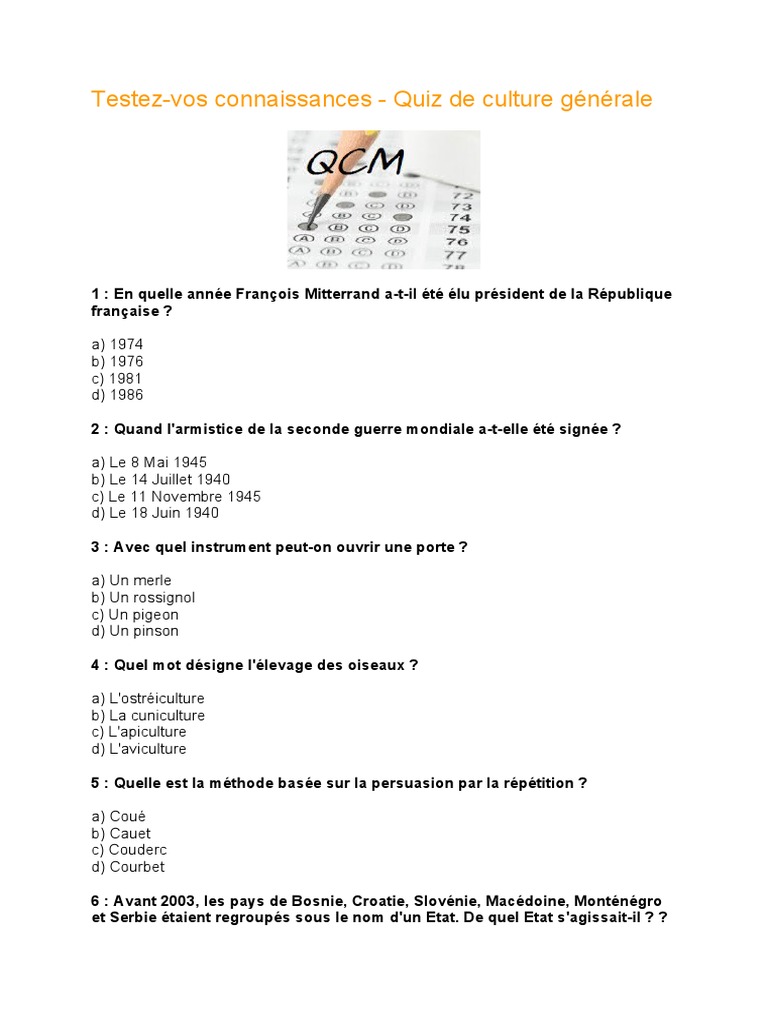 QCM Culture Generale 1 | PDF