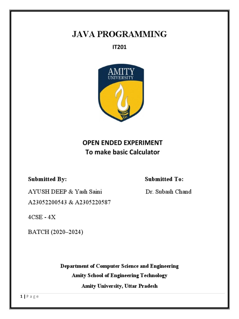 Java Programming: Open Ended Experiment To Make Basic Calculator | PDF ...