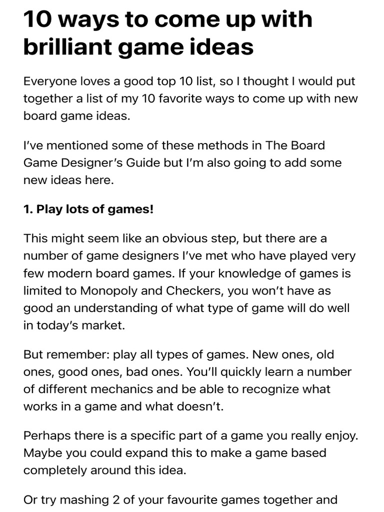 10 Ways To Come Up With Brilliant Game Ideas - BGDL Plus | PDF ...