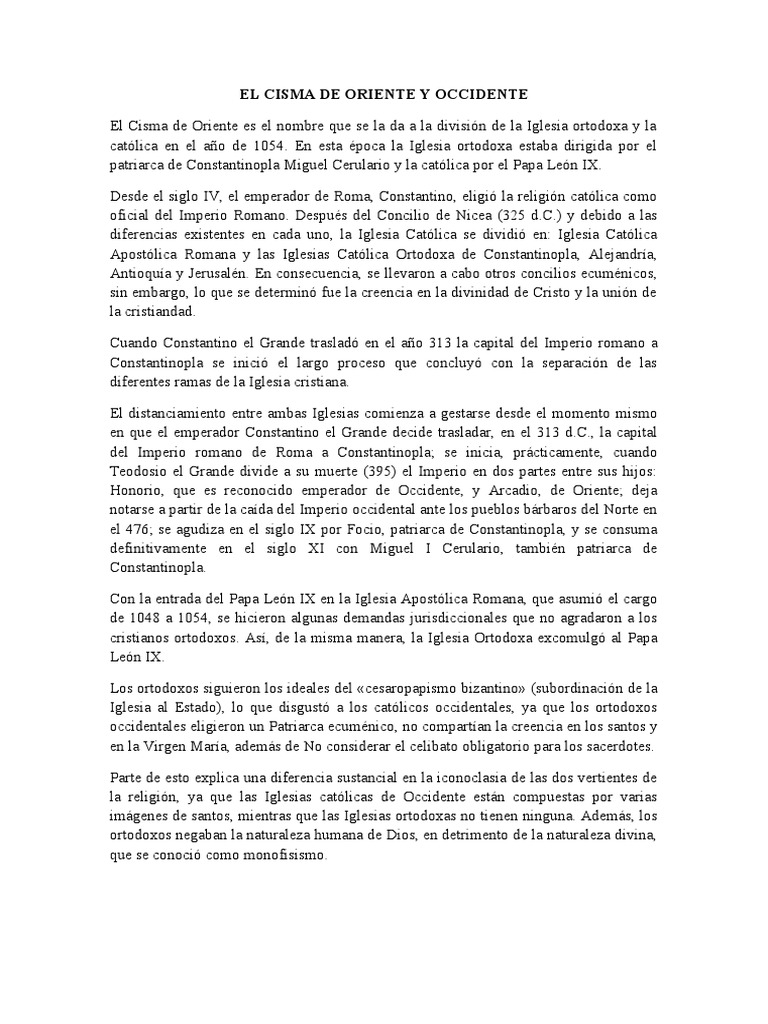 El Cisma de Oriente y Occidente | PDF | imperio Bizantino | Iglesia ...