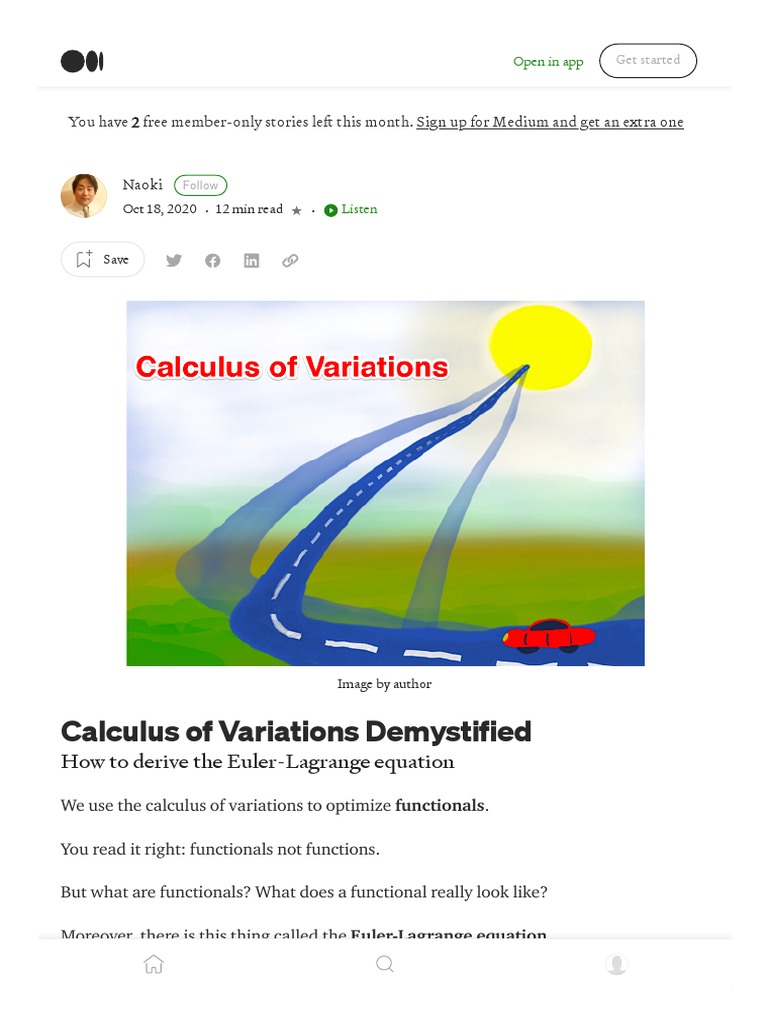 Calculus Of Variations Demystified By Naoki Medium Pdf Calculus