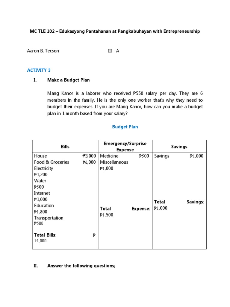 Activity 3 MC TLE 102 Aaron Tecson | PDF