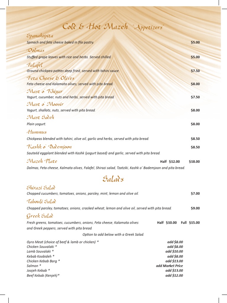 Pars Cuisine Dinner Menu | PDF | Kebab | Middle Eastern Cuisine