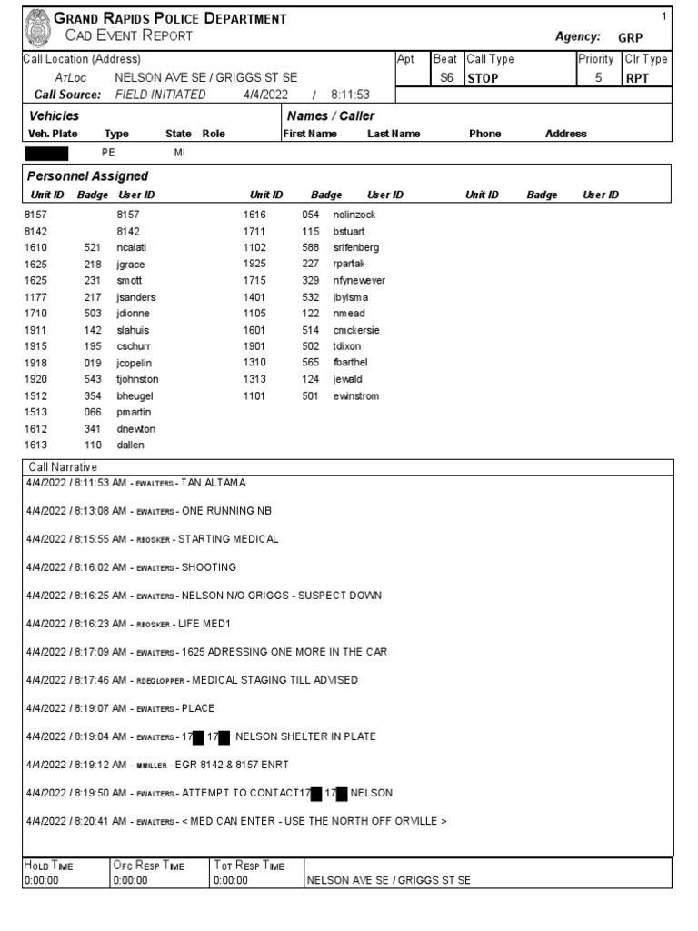 CAD Report - Redacted Connor Smith | PDF | Vehicles