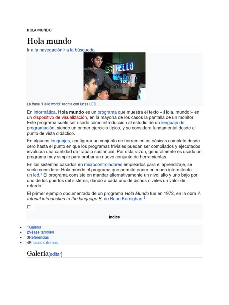 Introducción al programa "Hola Mundo" | PDF