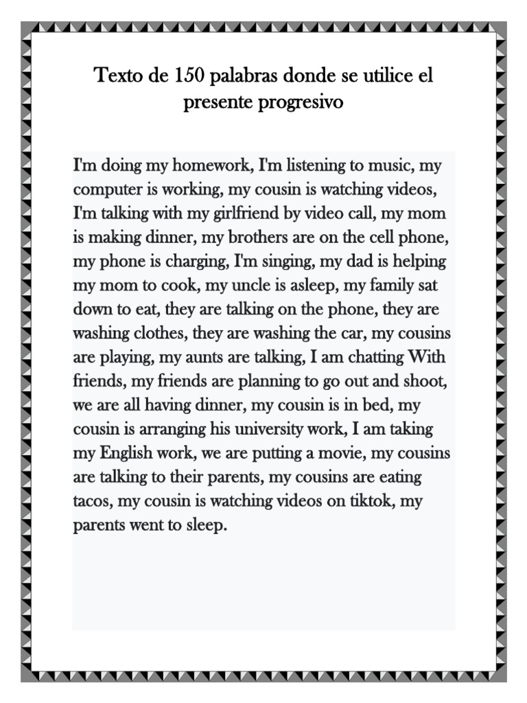 Texto de 150 Palabras Donde Se Utilice El Presente Progresivo | PDF
