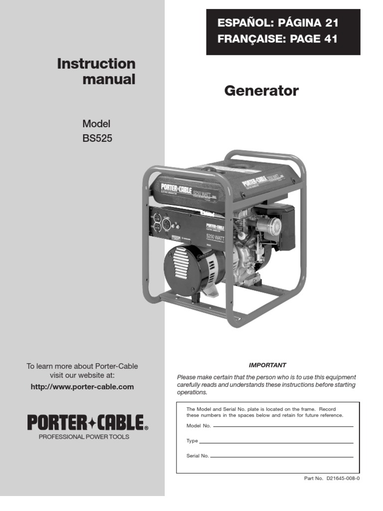 5250W Generator Owners Manual | PDF | Electric Power | Electrician