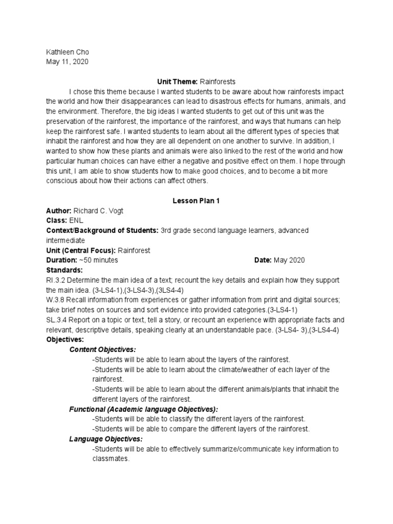 Rainforest Lesson Plan | Download Free PDF | Lesson Plan | Teachers