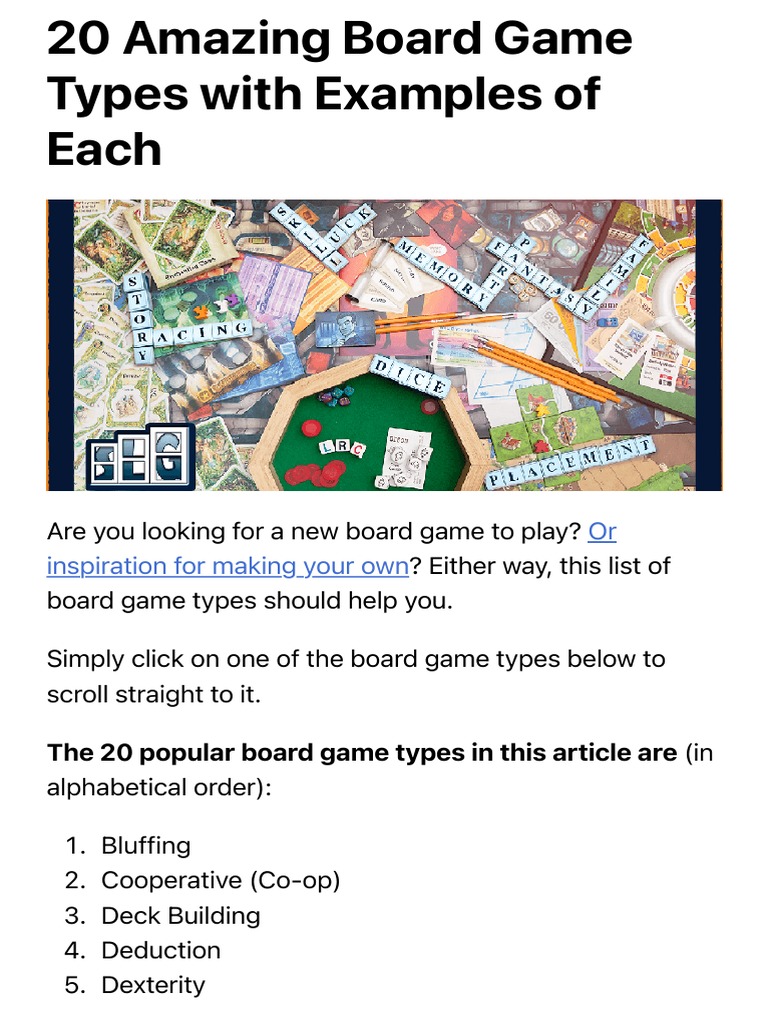 Board Game Types for Enthusiasts | PDF | Role Playing Games | Tabletop ...
