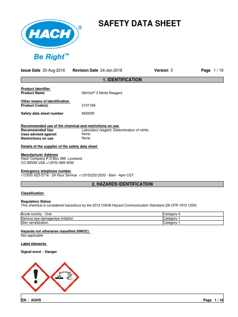 NitriVer® 3 Nitrite Reagent | PDF | Toxicity | Superfund
