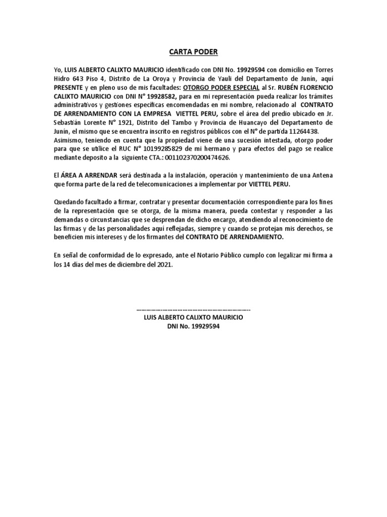 Modelo de Carta Poder | PDF