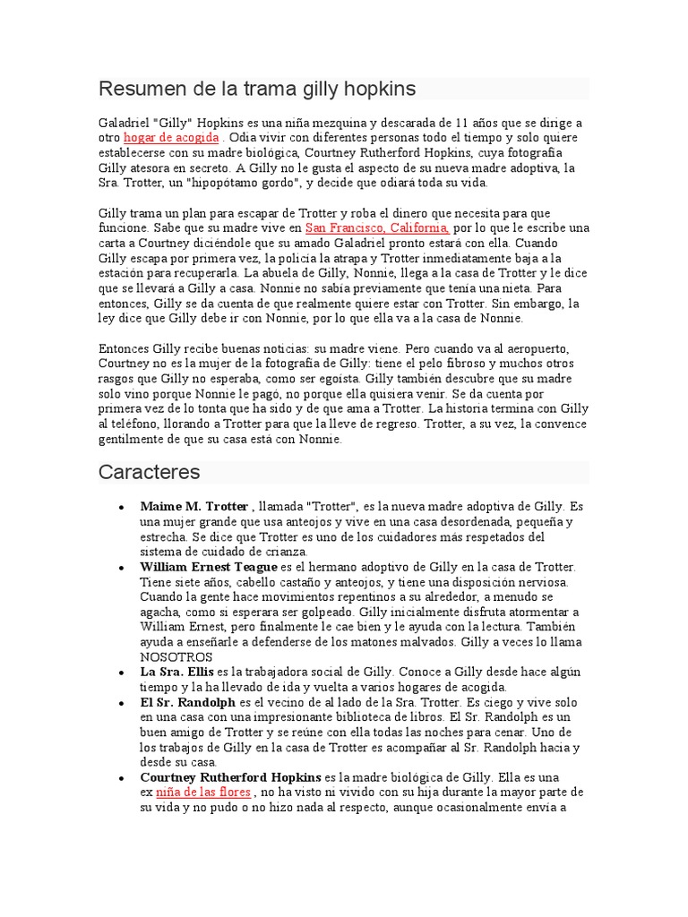 Resumen de La Trama Gilly Hopkins 5.0 | PDF