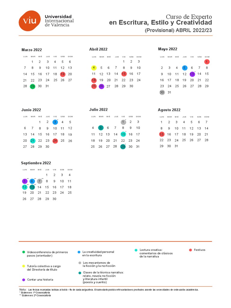 Calendario Web CE Escritura, Estilo y Creatividad - 0 | PDF | Calendario