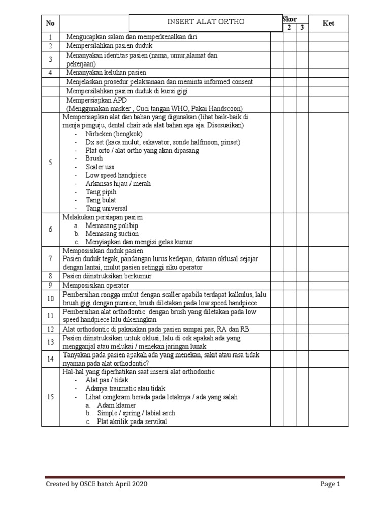 Cek List Osce Ortho | PDF