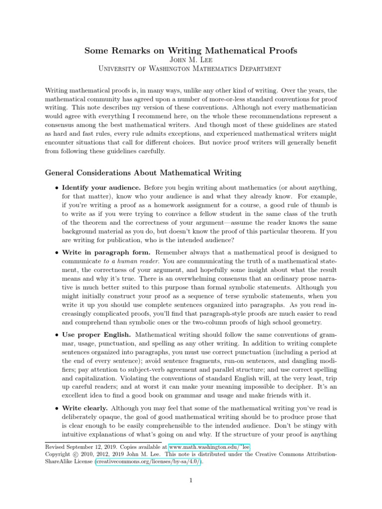 Some Remarks On Writing Mathematical Proofs | PDF | Theorem ...